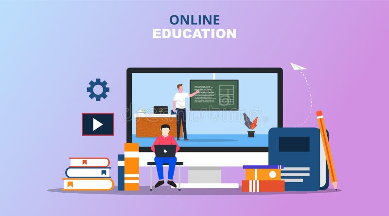 Online Education Concept. E-learning with Video Presentation Online on ...