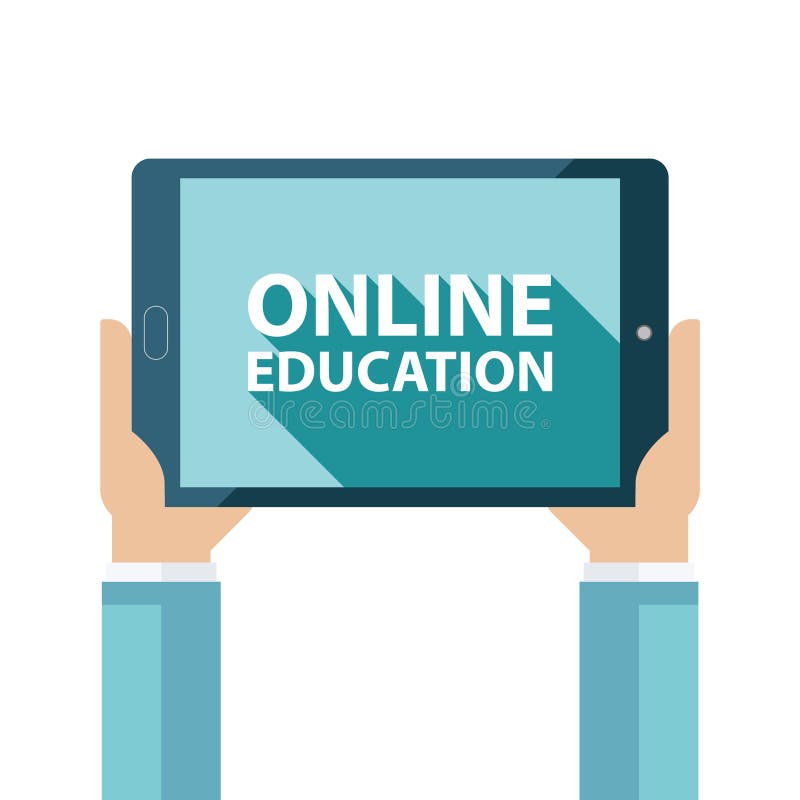 Online Education Concept with Long Shadow and Hands Holding Tablet ...