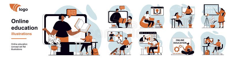 Online Education Concept with People Scenes Mega Set in Flat Web Design ...