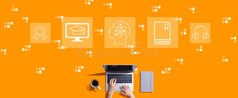 Online Education Concept with Person Working with Laptop Stock Image ...