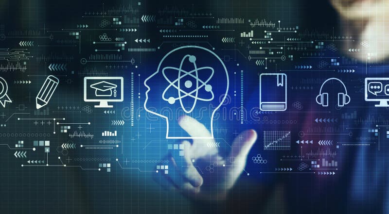 Online Education Concept with Young Man in the Night Stock Image ...