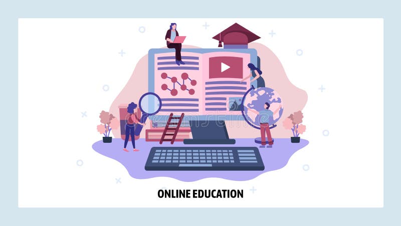 Online Education and Distance Learning Technology. Students Read Book ...