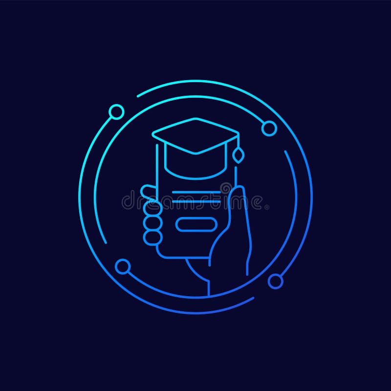 Online Education and E-learning App Line Icon Stock Vector ...