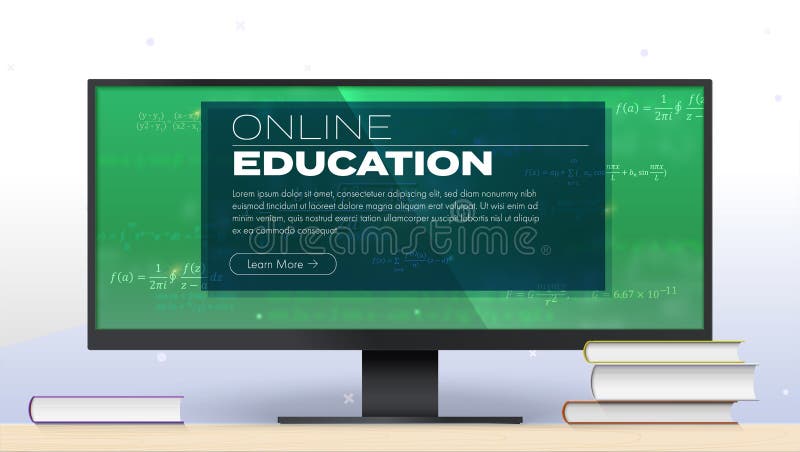 Online Education, E-learning. Computer Monitor with Books on Table ...