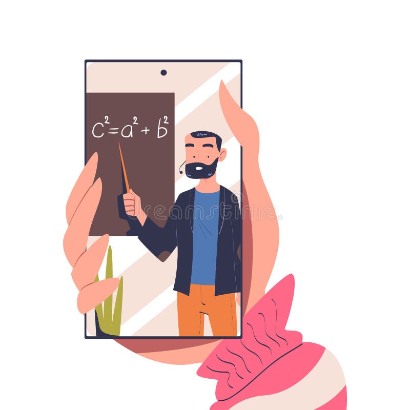 Online Education and E-learning with Hand Holding Smartphone Having ...