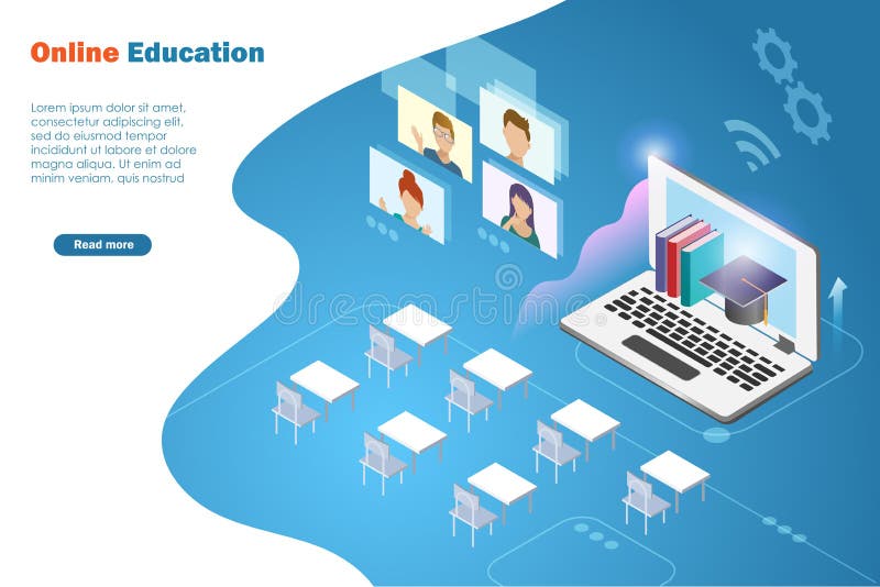Online Education, E Learning, Tables and Chairs in Classroom with ...