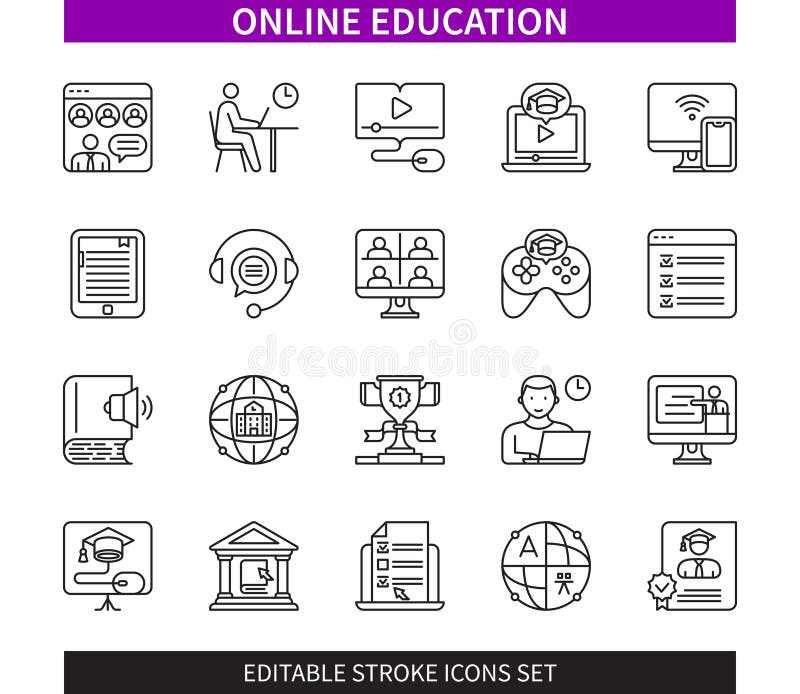 Online Education Editable Stroke Icons Set Stock Illustration ...
