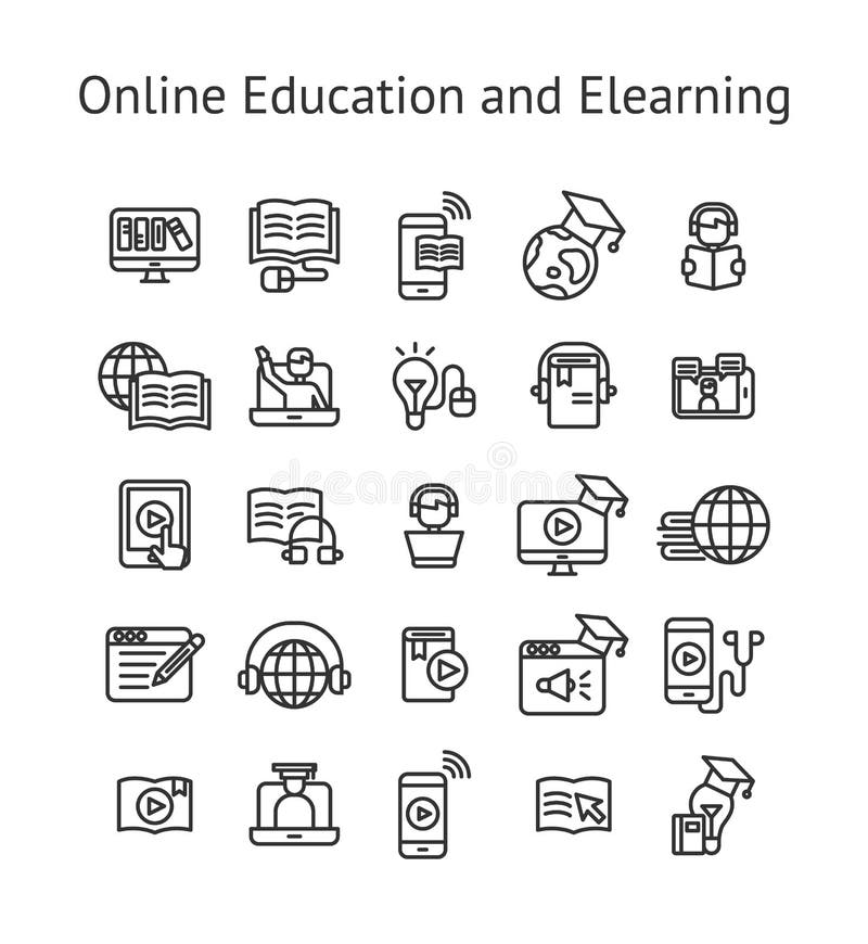 Online Education and Elearning Flat Icon Set Stock Vector ...