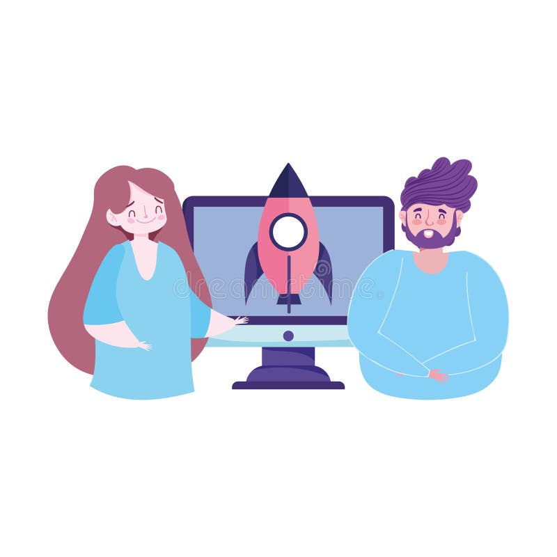 Online Education Female and Male Teacher Computer Lesson Creativity ...