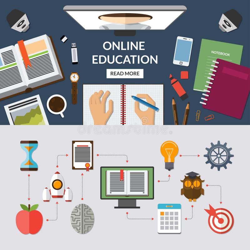 Online Education Flat Concept Background Banner Stock Vector ...