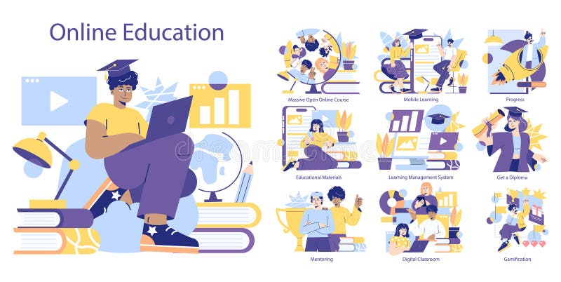 Online Education. Flat Vector Illustration Stock Vector - Illustration ...