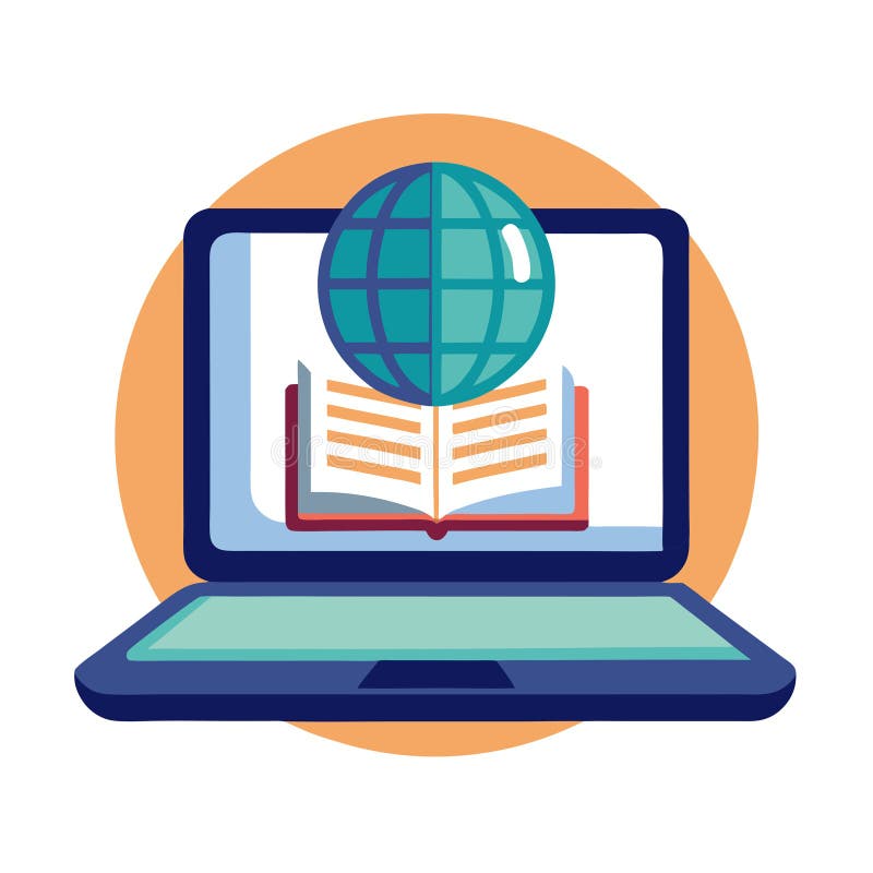 Online Education: Globe and Open Book on Laptop Screen, Digital ...