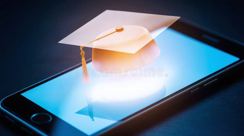 Online Education and Graduation Cap Diploma Above Smartphone, Remote ...