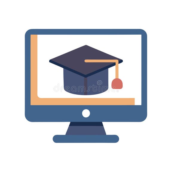 Online Education: Graduation Cap Icon on Computer Screen for Learning ...