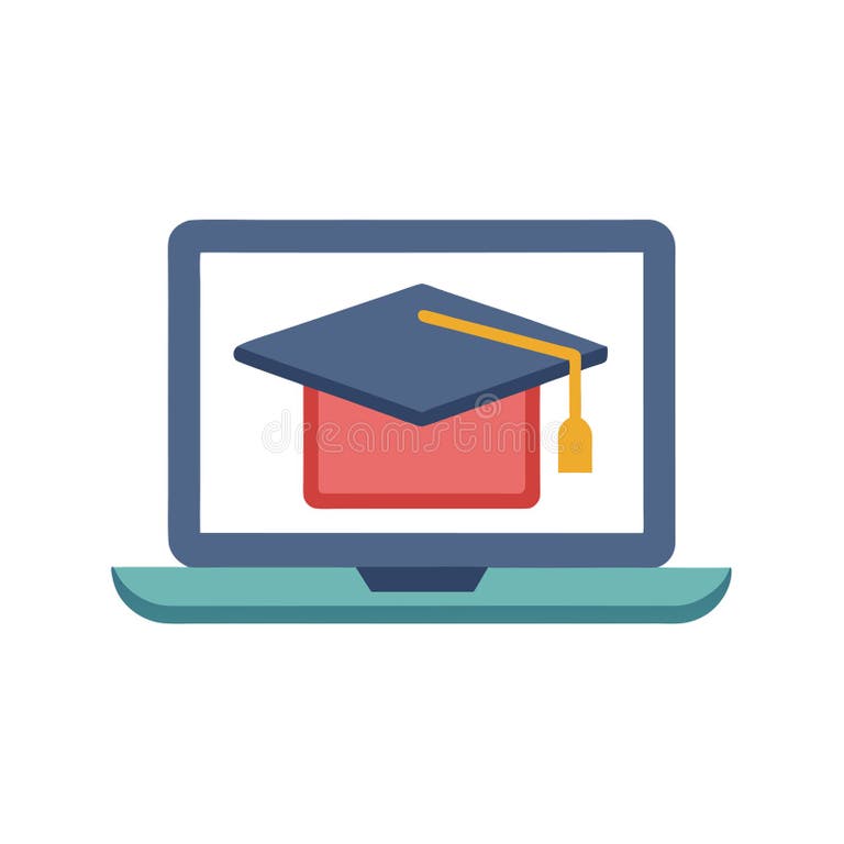 Online Education: Graduation Cap on Laptop, E-learning Concept Stock ...