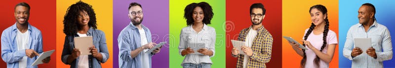 Online Education. Group of Multiethnic People Study Remotely with ...