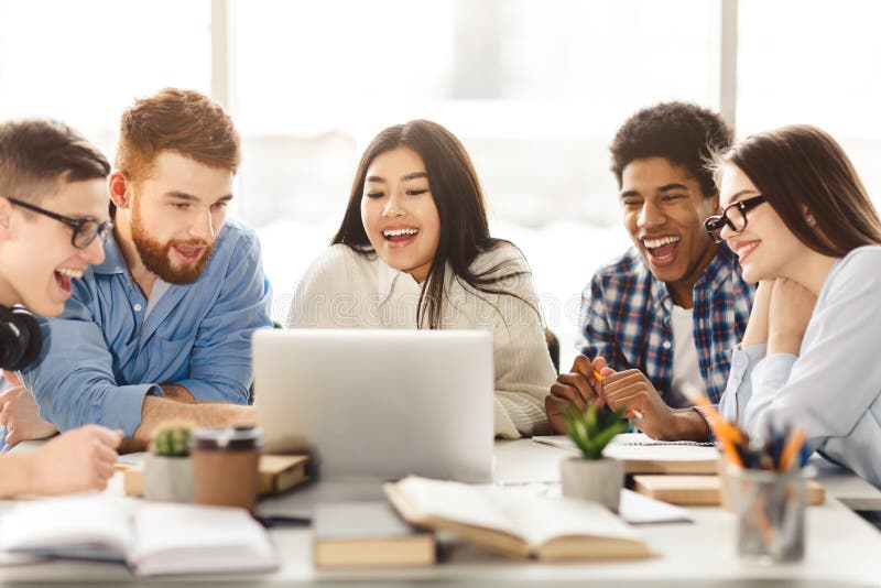 Online Education. Group of Students Studying on Computer Stock Image ...