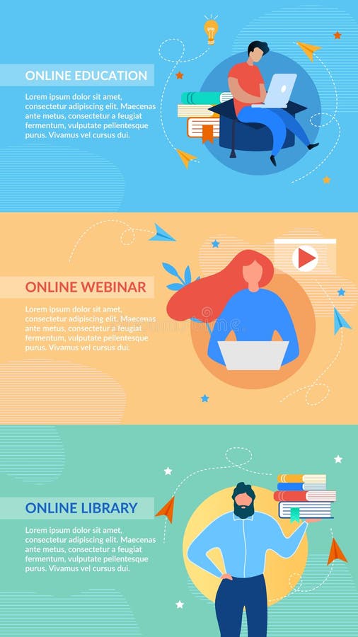 Online Education Header Banners Set on Color Space Stock Vector ...