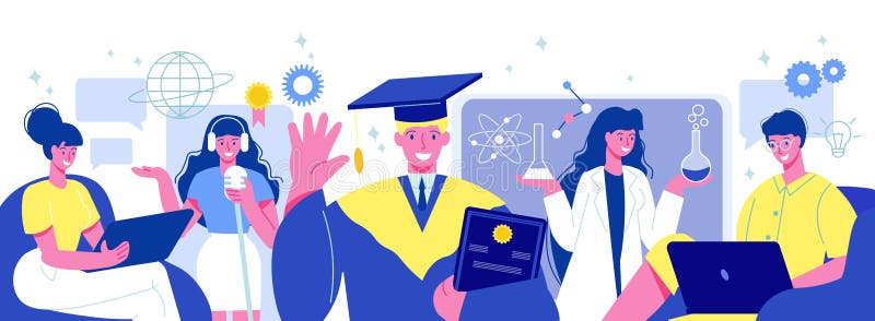 Online Education Horizontal Composition Stock Vector - Illustration of ...