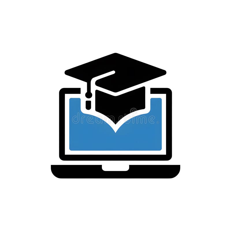 Online Education Icon Depicting a Laptop with a Graduation Cap ...
