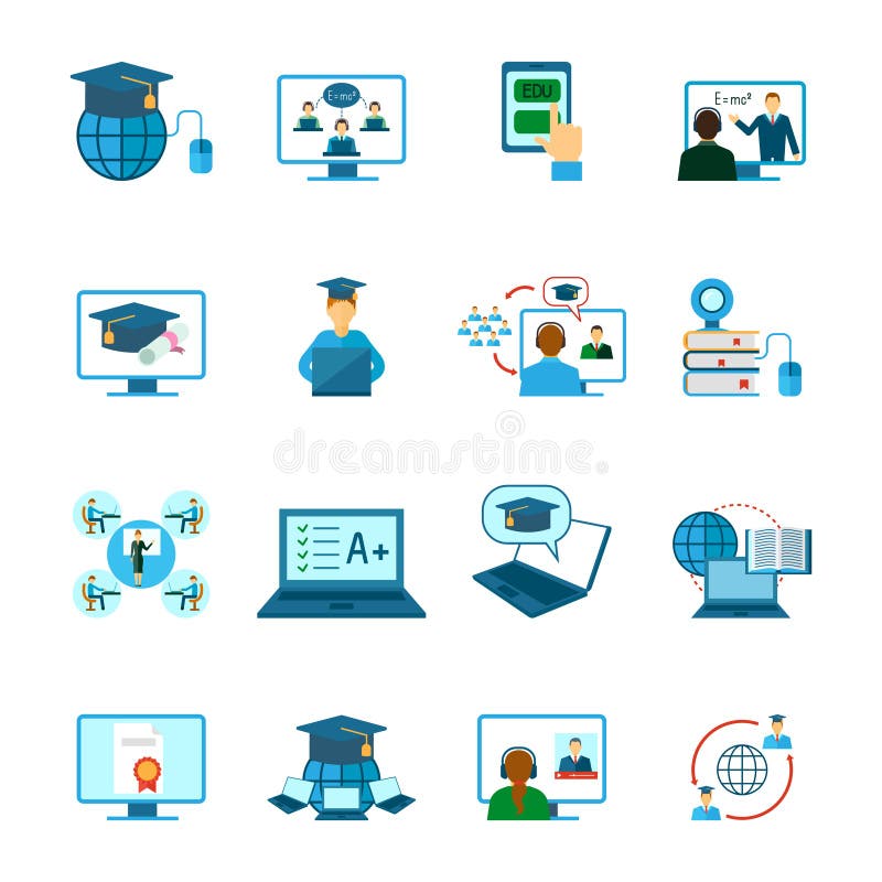 Online Education Icon Flat stock vector. Illustration of graduation ...