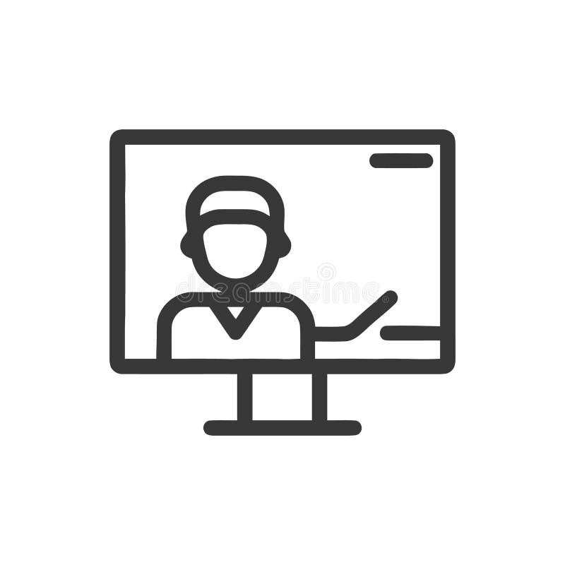 Online Class, Virtual Teacher on Computer Screen, E-learning Icon Stock ...