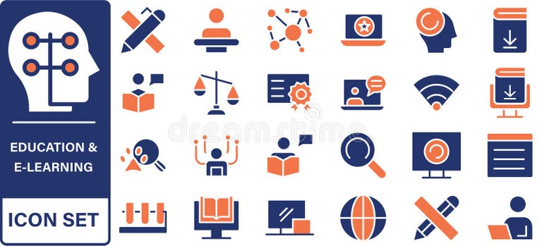 Online Education Icon Set. Containing Video Tuition, E-learning, Online ...