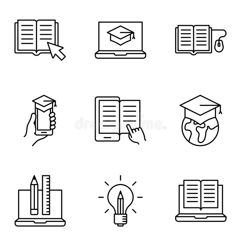 Online Education Icon Set, Internet Studying Course. E-learning ...