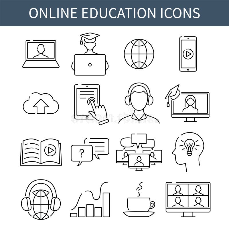 Online Education Icons Set, E-learning Symbols Collection for Web ...