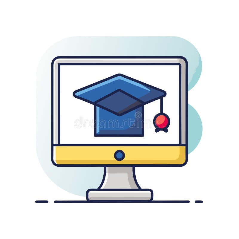 Online Education Illustration: Computer with Graduation Cap for ...