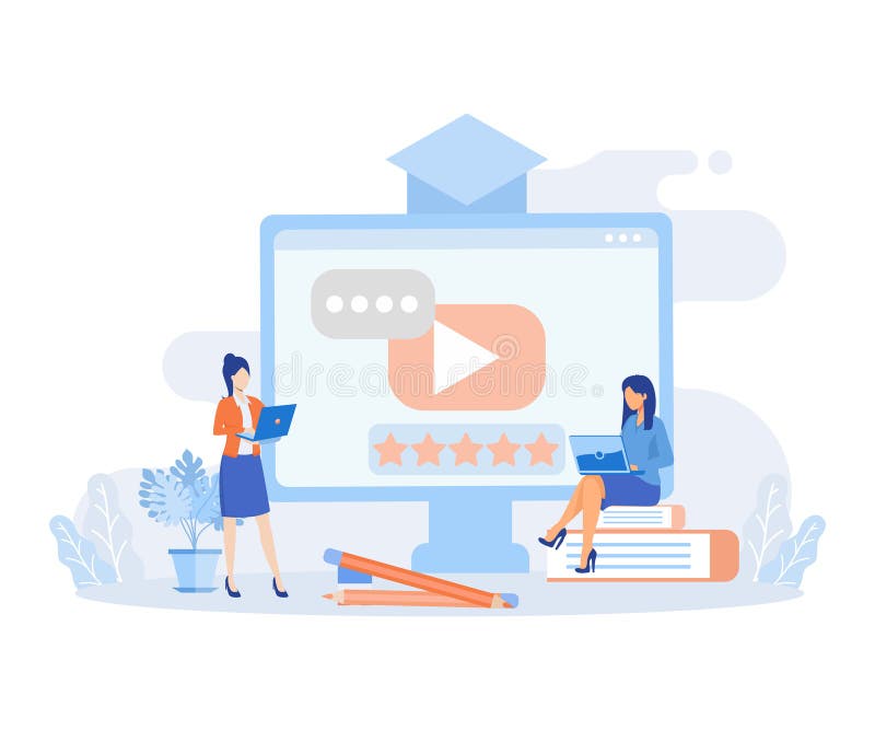 Online Education Illustration. Students Having Video Call with Teacher ...