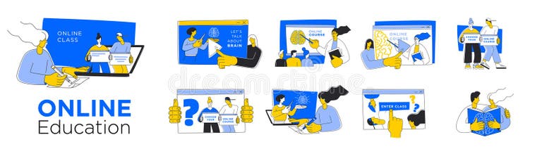 Online Education Illustration with Virtual Learning Scenes Stock Vector ...