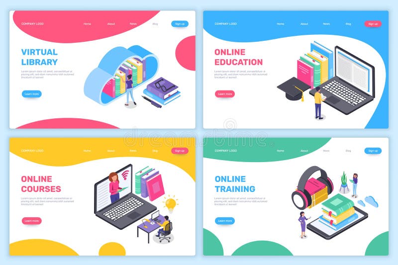Online Education Landing Page. Isometric Learning at Home, Virtual ...