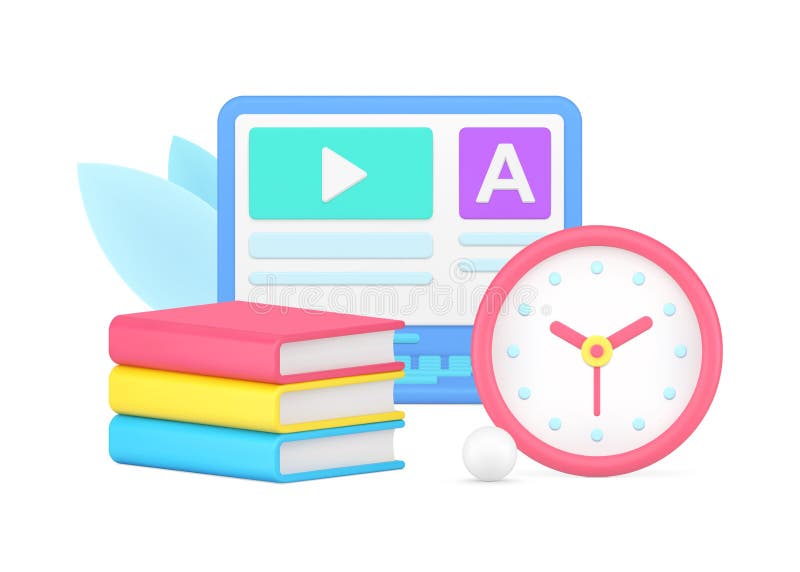 Online Education with Laptop Video Lesson User Interface and Stack of ...