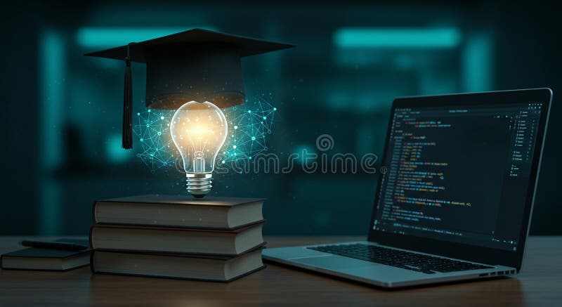 Laptop with Red Graduation Cap with Number 2024 on the Screen Stock ...