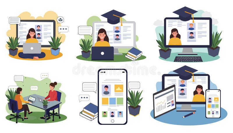 Online Education and Learning Vector Illustration Set Stock Vector - Illustration of virtual ...