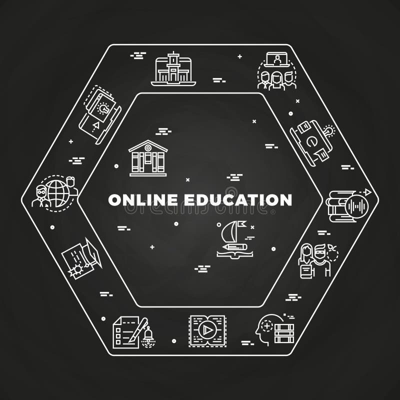 Online Education Line Art Concept on Blackboard Stock Vector ...