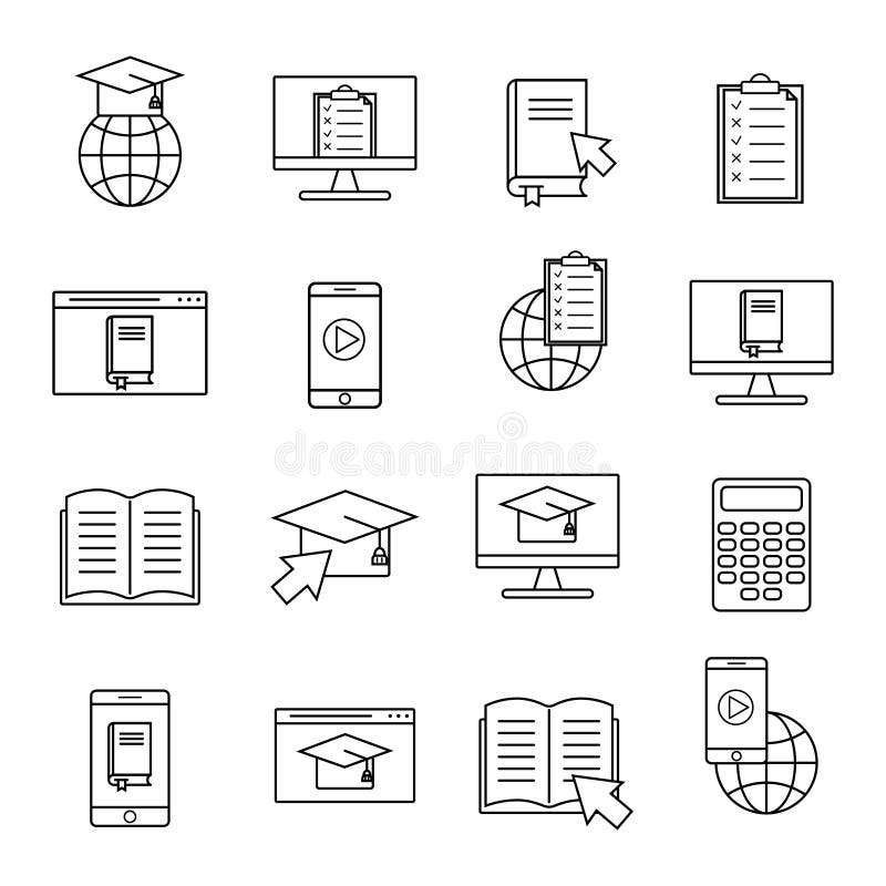 Online Education Linear Icon. Elearning Training Course Set Symbols ...