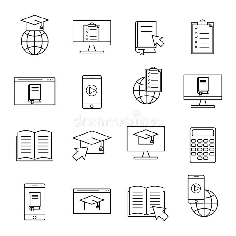 Online Education Linear Icon. Elearning Training Course Set Symbols ...