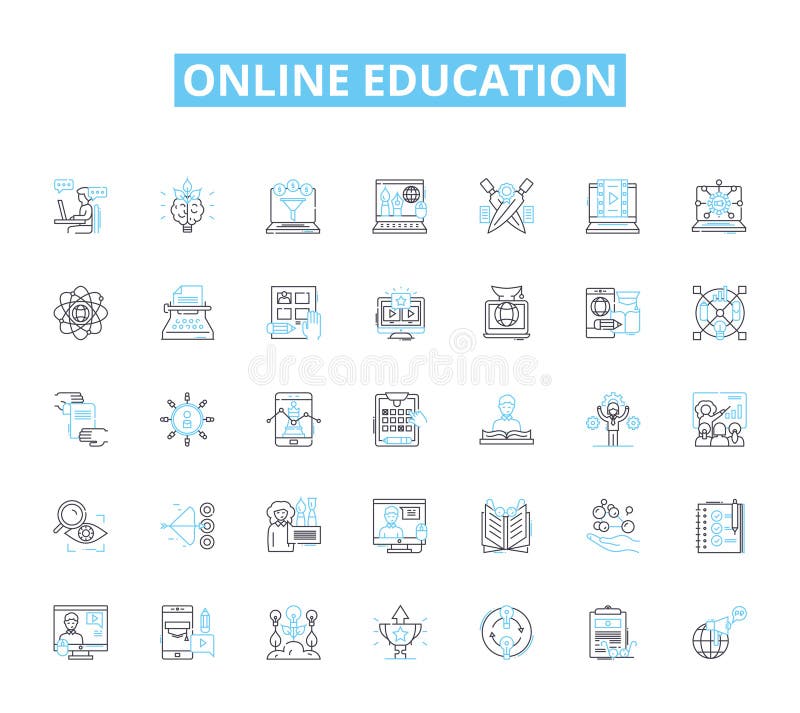 Online Education Linear Icons Set. E-Learning, Virtual, Webinars, MOOC ...