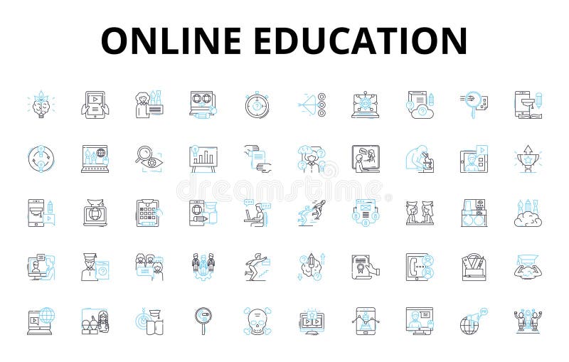 Online Education Linear Icons Set. E-Learning, Virtual, Webinars, MOOC ...