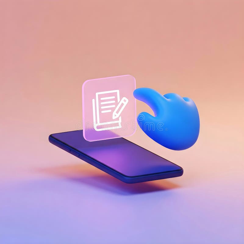A Stylized Digital Hand Interact with Study Icon on a Phone Stock ...