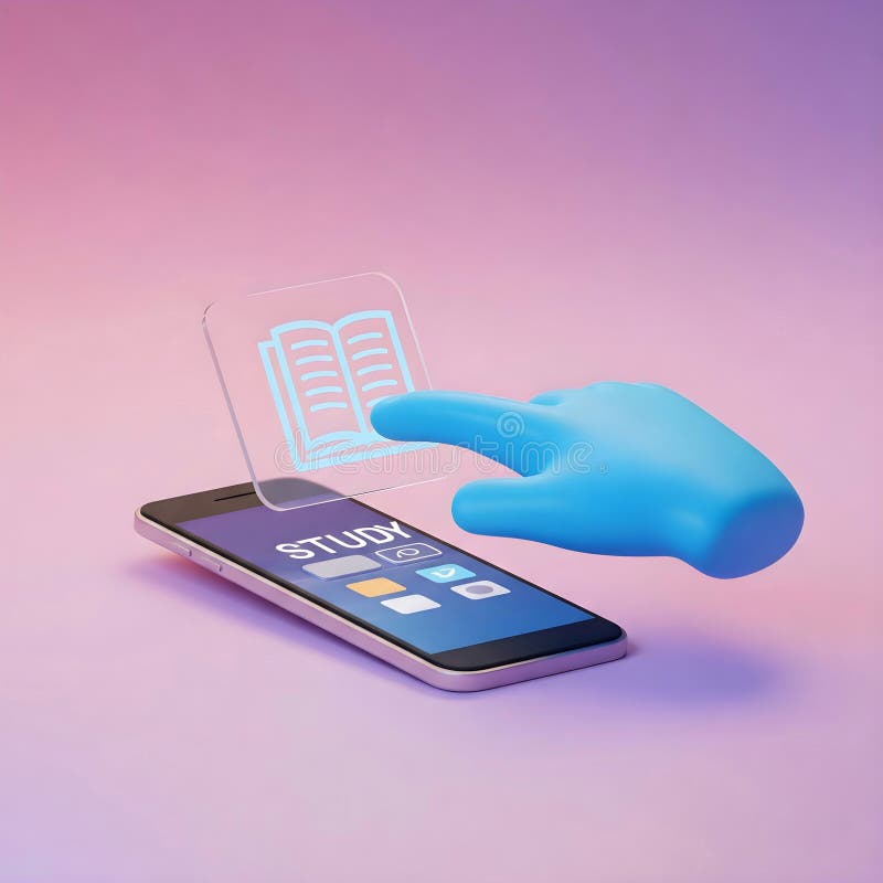 A Stylized Digital Hand Interact with Study Icon on a Phone Stock ...