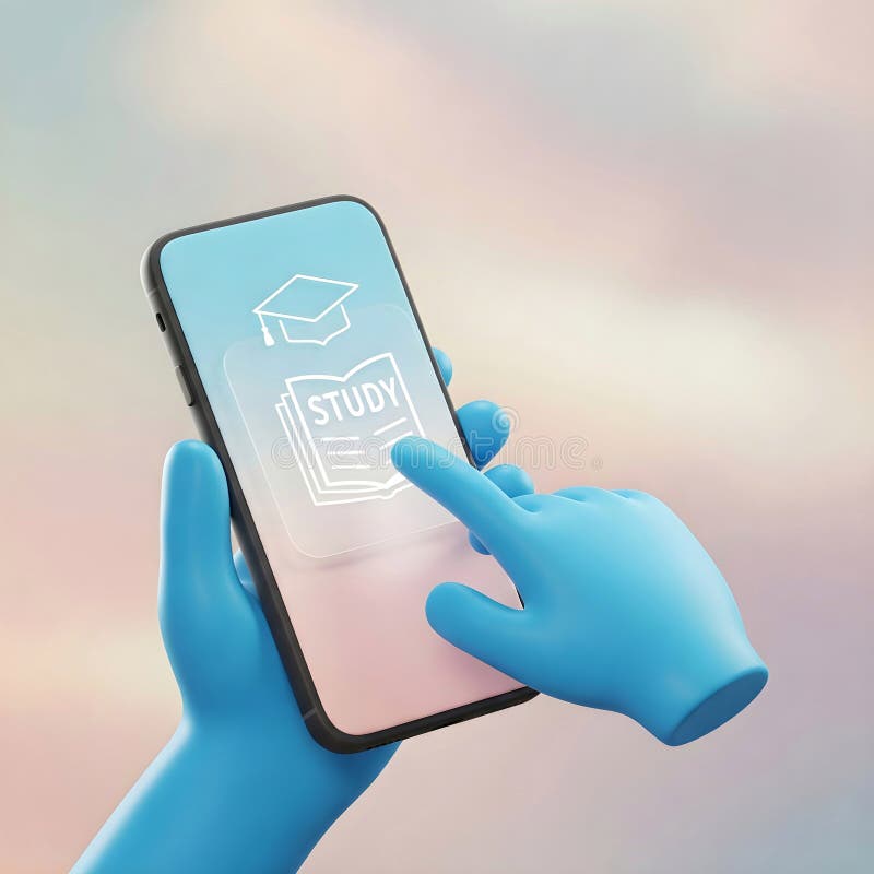 A Stylized Digital Hand Interact with Study Icon on a Phone Stock ...