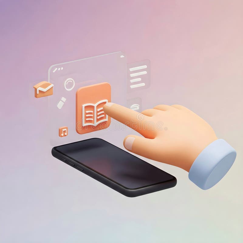 A Stylized Digital Hand Interact with Study Icon on a Phone Stock ...