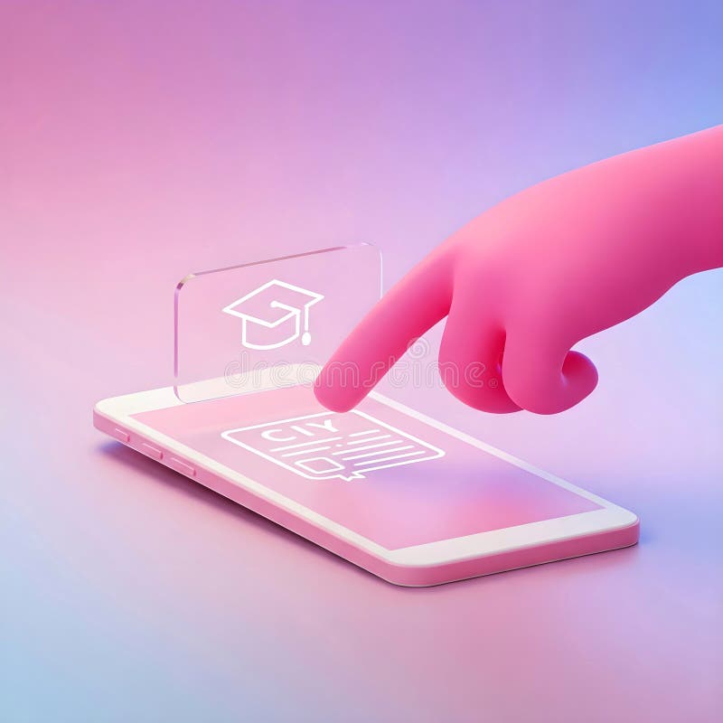 A Stylized Digital Hand Interact with Study Icon on a Phone Stock ...