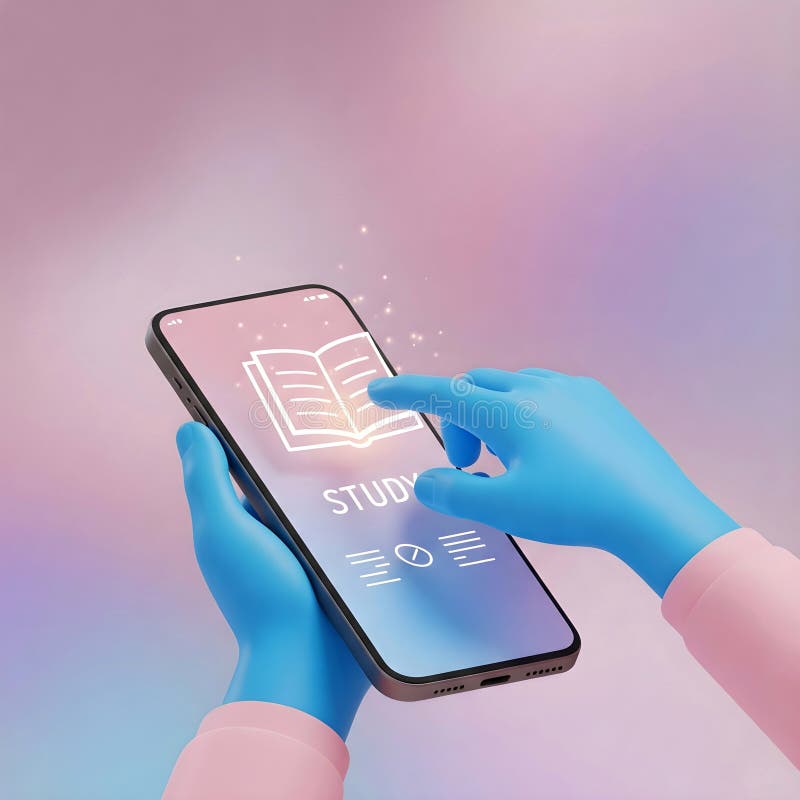A Stylized Digital Hand Interact with Study Icon on a Phone Stock ...