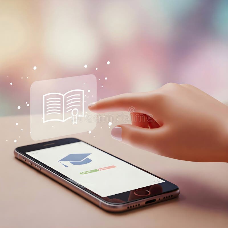 A Stylized Digital Hand Interact with Study Icon on a Phone Stock ...