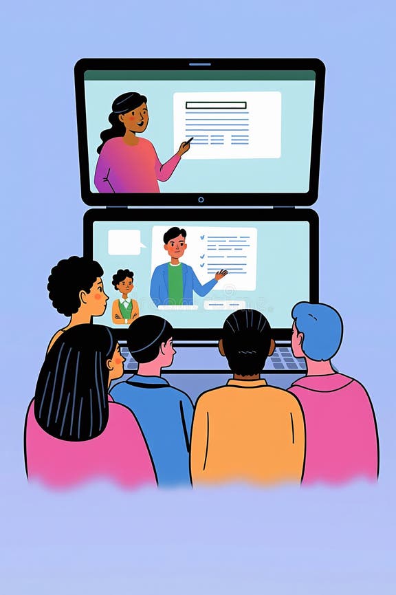 Online Education Platform Showing Diverse Students Attending Virtual ...