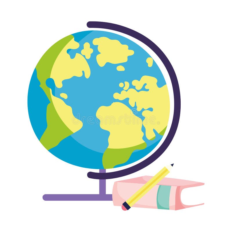 Online Education School Globe Map Book and Pencil Cartoon Stock Vector ...